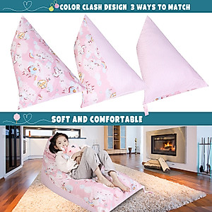 LOLOMLO Stuffed Animal Storage Bean Bag Chair Cover, Cotton Pink Unicorn Plush Toy Storage Stuff and Sit Seat for Kids/Teens/Adults, 52" x 31" Extra Large Triangle Floor Sofa, 200L/52Gal, Cover Only