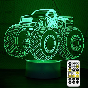 Night Lights for Kids Monster Truck 3D Night Light Bedside Lamp 7 Colors Changing with Remote Control and Timing Function Best Birthday Gifts for Boys Girls Kids Baby