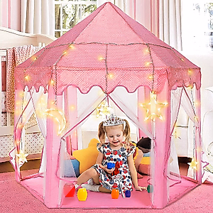 TOY Life Princess Castle Tents for Girls Princess Playhouse Tent with Lights Princess Tiara and Wand 55" x 53" Tents for Kids Princess Play Tent Indoor & Outdoor Games for Girls Birthday Gift
