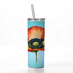 Poppy Icelandic Orange Flower Watercolor Skinny Tumbler 20oz with Straw Insulated Water Bottle Gift