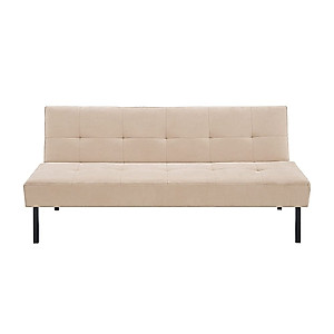 Panana Convertible Sofa Bed, Small Couch Sleeper Linen Upholstered Home Recliner Reclinening Daybed Guest Bed Couch for Living Room Apartment Dorm Bonus Room (Without Drinks Holder, Beige)