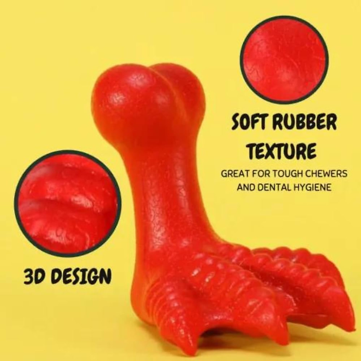 Dog Toy Topia Dog Toys ∣ Dog Toys for Aggressive Chewers ∣ Soft Rubber Dog Toys ∣ Soft Texture Foot Dog Toys for Large Dogs & Squeak Chicken Foot Toys, Red, Pack 1