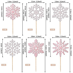 36 PCS Snowflake Cupcake Toppers Glitter Winter Frozen Theme Cupcake Picks Little Snowflake Cake Decorations for Winter Wonderland Baby Shower Kids Birthday Christmas Party Supplies Silver Pink