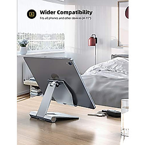 Lamicall Adjustable Cell Phone Stand Desk - Foldable Desktop Phone Holder, Cradle, Dock, Compatible with iPhone 14, Plus, Pro, Pro Max, 13 12 X XS,4-11'' Phones, Office Accessories, Smartphone Sliver