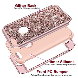 Hython Compatible with iPhone 6/6s Case, Heavy Duty Full-Body Defender Protective Case Bling Glitter Sparkle Hard Shell Hybrid Shockproof Rubber Bumper Cover for iPhone 6 and 6s 4.7-Inch, Rose Gold