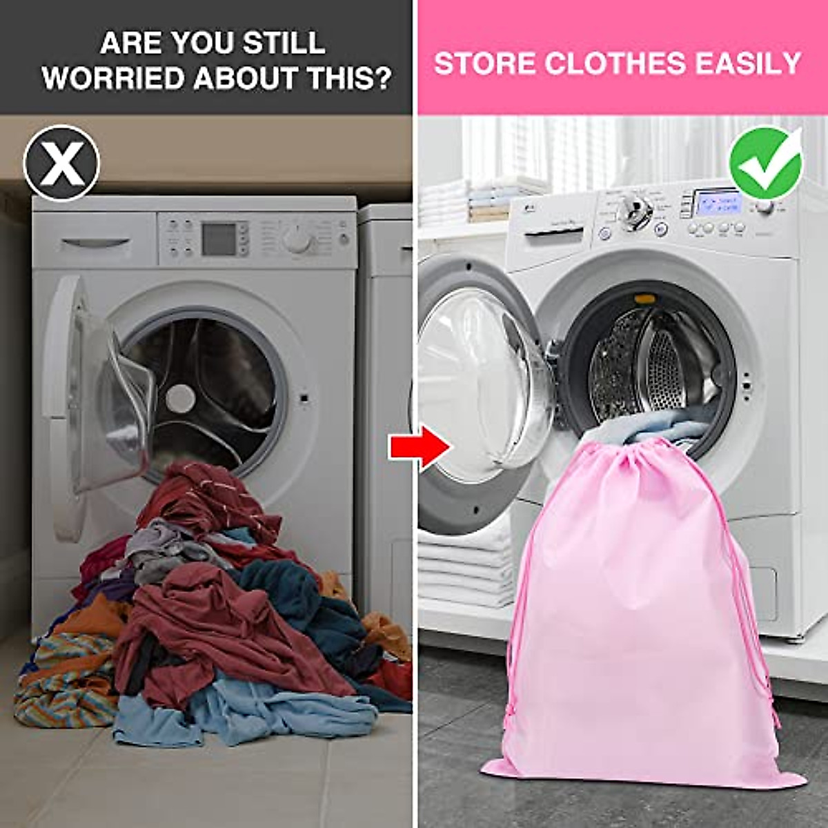 6-Pack Laundry Bags - Non-woven Drawstring Backpack - Drawstring Dirty Clothes Bag, 3 Sizes Heavy Duty Drawstring Bags, Travel Storage Drawstring Bags for Clothes, Shoes