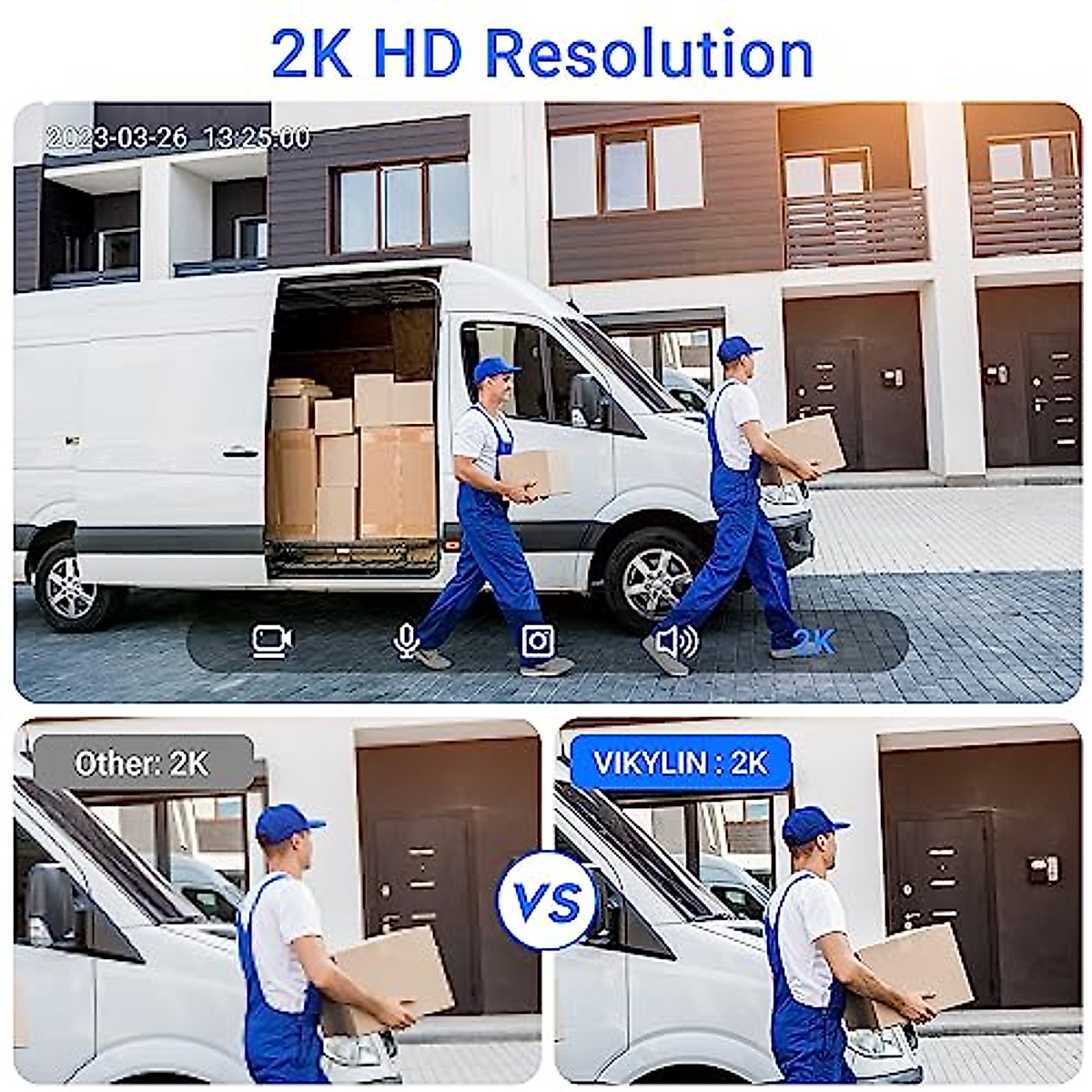 VIKYLIN Solar Security Cameras Wireless Outdoor, 2K Battery Powered Outdoor Camera, 2.4GHZ WiFi Home Security with Spotlight Color Night Vision, AI PIR Motion Detection, 2-Way Talk, Siren Alarm