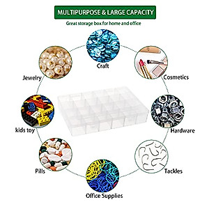 BUG HULL 24 Grids Clear Plastic Organizer Box, Craft Storage Container Jewelry Box with Adjustable Dividers for Beads Art DIY Crafts Jewelry Fishing Tackles Metal Parts Accessories Screws Button
