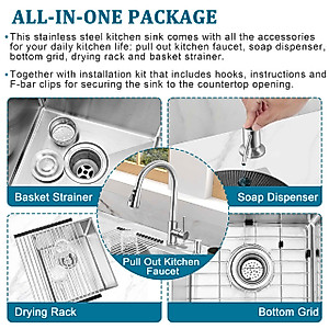 Herogo 15×17 Inch Undermount Kitchen Sink with Faucet Combo, Stainless Steel Utility Rv Bar Sink, Small Outdoor Farmhouse Sink, Laundry Room Deep Single Bowl Sink with Brushed Nickel Kitchen Faucet