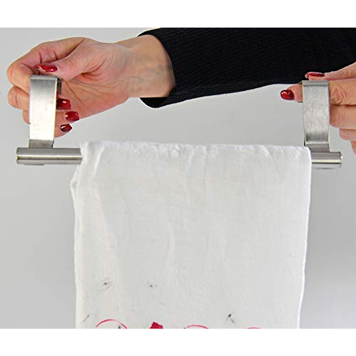 Home-X - Over-The-Cabinet Towel Bar, Metal Hanging Rack for Kitchen and Bathroom, Stainless Steel, 9" L x 2 1/2" W x 2 1/4" H