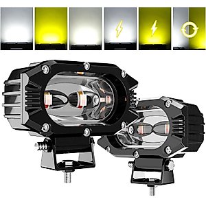 SLARY 2PCS 4 Inch LED Work Lights Flood Single Row White/Amber Flasing Strobe Pods Off Road Driving Fog Lights with Switch Wiring Harness for Truck, 4x4, SUV, ATV
