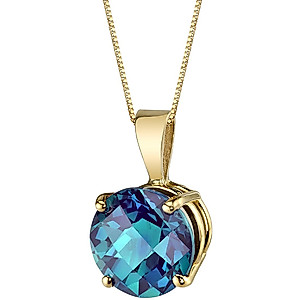 PEORA 14K Yellow Gold Created Alexandrite Pendant for Women, Color-Changing 2.35 Carats Round Shape 8mm