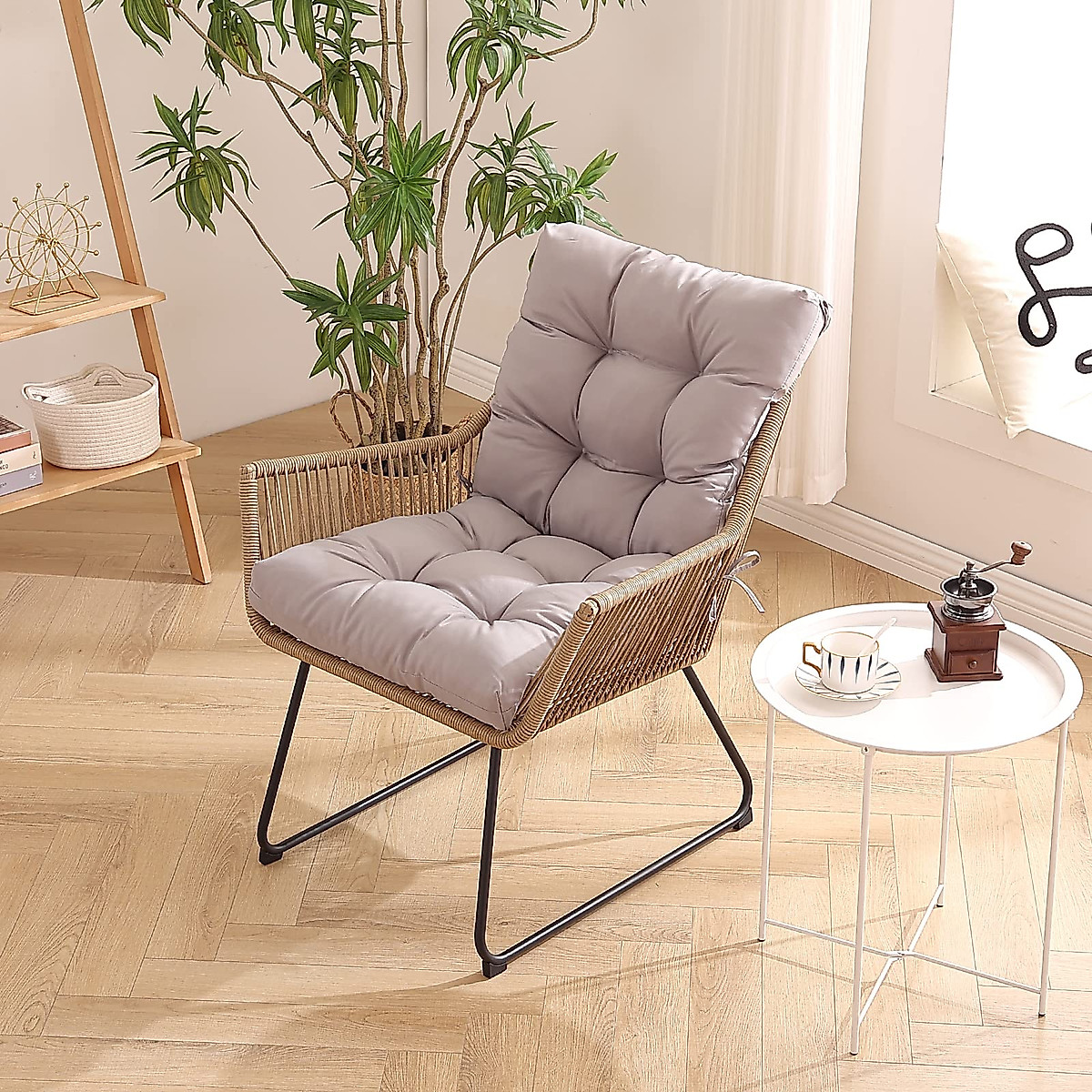 Tiita Outdoor/Indoor Seat/Back Chair Cushion with Ties All Weather Chair Cushion Lounge Chair Cushions Deep Seat Patio Cushions Wicker Seat Cushion for Outdoor Furniture （Grey, 42x21 inch）