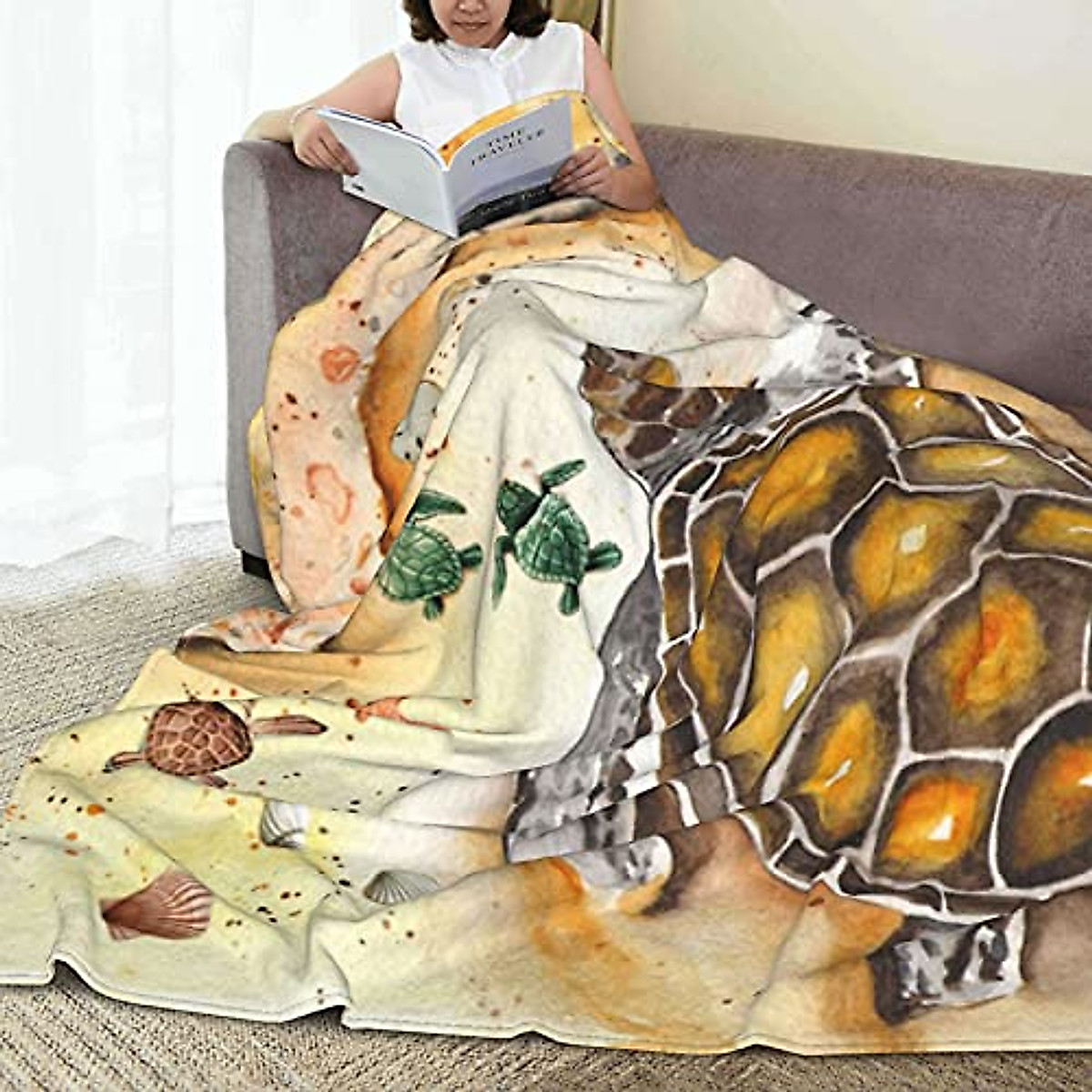 Beach Turtles Fleece Throw Blanket Soft Lightweight Warm Cozy Plush Blanket for Couch Bed Sofa 80"X60"