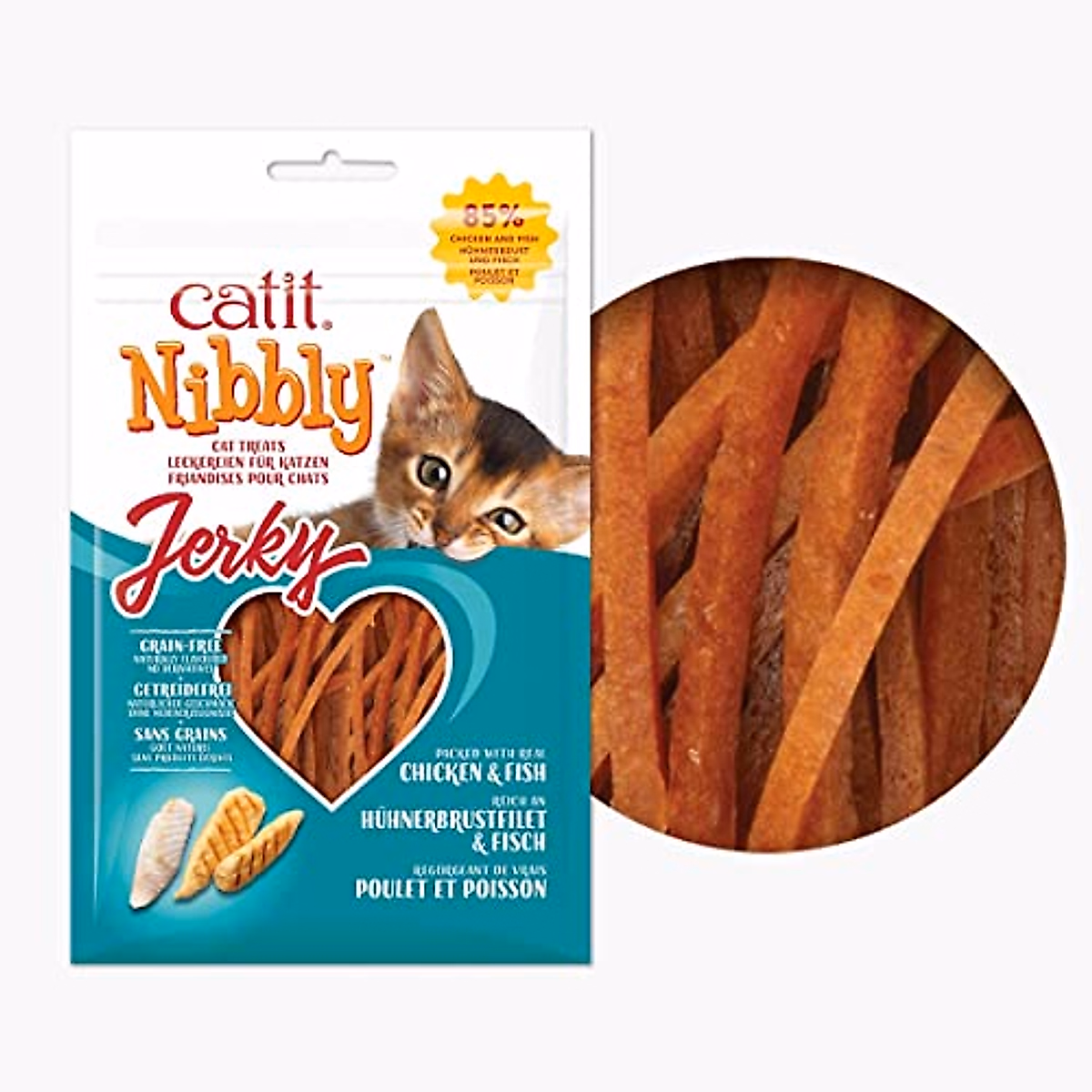 Catit Nibbly Jerky Cat Treats, Chicken & Fish Recipe - Grain-Free Cat Treat White 1.06 Ounce (Pack of 1)