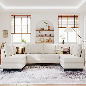 Belffin Sectional Couch with Storage Ottoman, U Shaped Sectional Sofa Couch, Convertible U-Shape Sectional Couch for Living Room, Beige