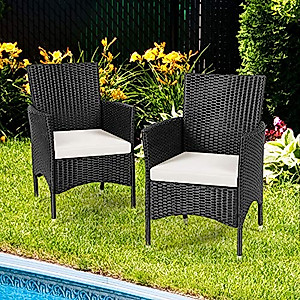 Casart Set of 2 Rattan Cushioned Chairs, Outdoor Wicker Dining Armchairs, Perfect for Porch, Patio and Balcony