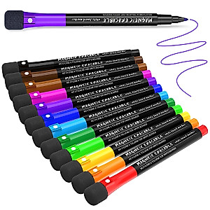Magnetic Dry Erase Markers Fine Point Tip, 12 Colors White Board Markers Dry Erase Marker with Eraser Cap, Low Odor Whiteboard Markers Thin Dry Erase Markers for Kids Teachers Office School Supplies