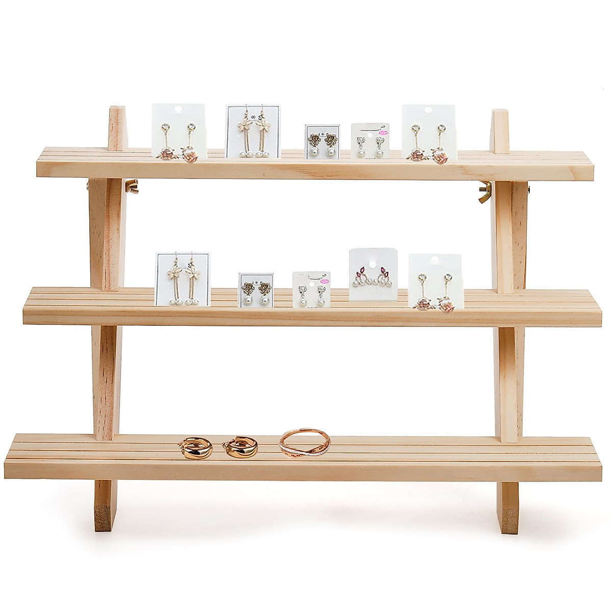 Coloch 3 Tier Wooden Cupcake Stand, Rustic Retail Display Riser Jewelry Holder Stand, for Cupcakes, Desserts, Brooch, Bracelet, Tabletop Jewelry Display, 15.8 x 9x 10.2 Inch