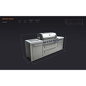Mont Alpi MAi805 44-inch 6-Burner 115000 BTU Stainless Steel Gas Outdoor Kitchen Bar Barbecue Modular Island Grill w/ Infrared Side & Rear Burners + Granite Countertops + Storage Cabinets & Drawers