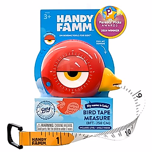 Handy Famm 8Ft Animal-Shaped Kids Tape Measure, Level & Protractor Angle Finder, Fun Educational Children's Tape Measure, Small Measuring Tape for Learning Early Math Skills, Ages 6+, Red Bird