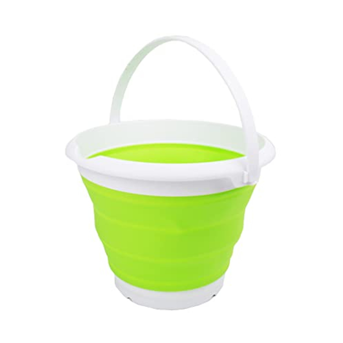 SAMMART Collapsible Plastic Bucket - Foldable Tub - Portable Fishing Water Pail - Space Saving Outdoor Waterpot (White/Grass Green, 8.5L Round)