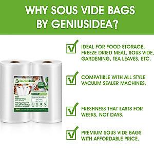Geniusidea Vacuum Sealer Bags 8''x50' 2 Pack for Food Saver, Seal a Meal, BPA Free, Commercial Grade, Custom Fit Food Saver Bags Rolls for Sous Vide, Meal Prep, Vac Storage (100 Feet in Total)