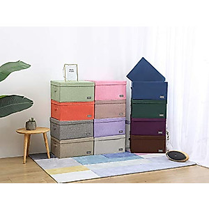 YueYue Foldable Storage Large Clothes Box Fabric，Box Fabric Bin Cube Basket With Lid，Collapsible Boxes Fabric Storage Bins Organizer Cubes Containers With Covers (17.7"/13.8"/9.8") (Pink) 2 Pack