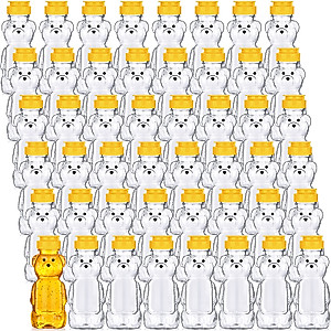 Thenshop 48 Pcs 8oz Plastic Honey Bear Bottle Empty Honey Squeeze Bottle Bear Shaped Honey Containers Honey Bear Cup Bear Honey Bottle Jars with Yellow Flip Top Lid for Storing and Dispensing, Clear