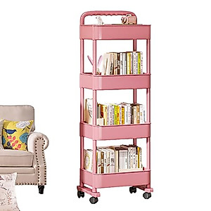 Movable Bookshelf Cart, Movable Storage Book Shelves, Movable Book Rack, Compact Bookshelf on Wheels, Reusable Rolling Storage Cart Movable Bookshelf for Kitchen, Bedroom, Living Room & Laundry Room