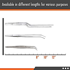 10 Inch Tweezers Stainless Steel Curved Serrated Tip, Heavy Duty Precision Handle Kitchen Cooking Tweezer Tongs, Daily Garden Craft Tool Aquascaping and Repairing