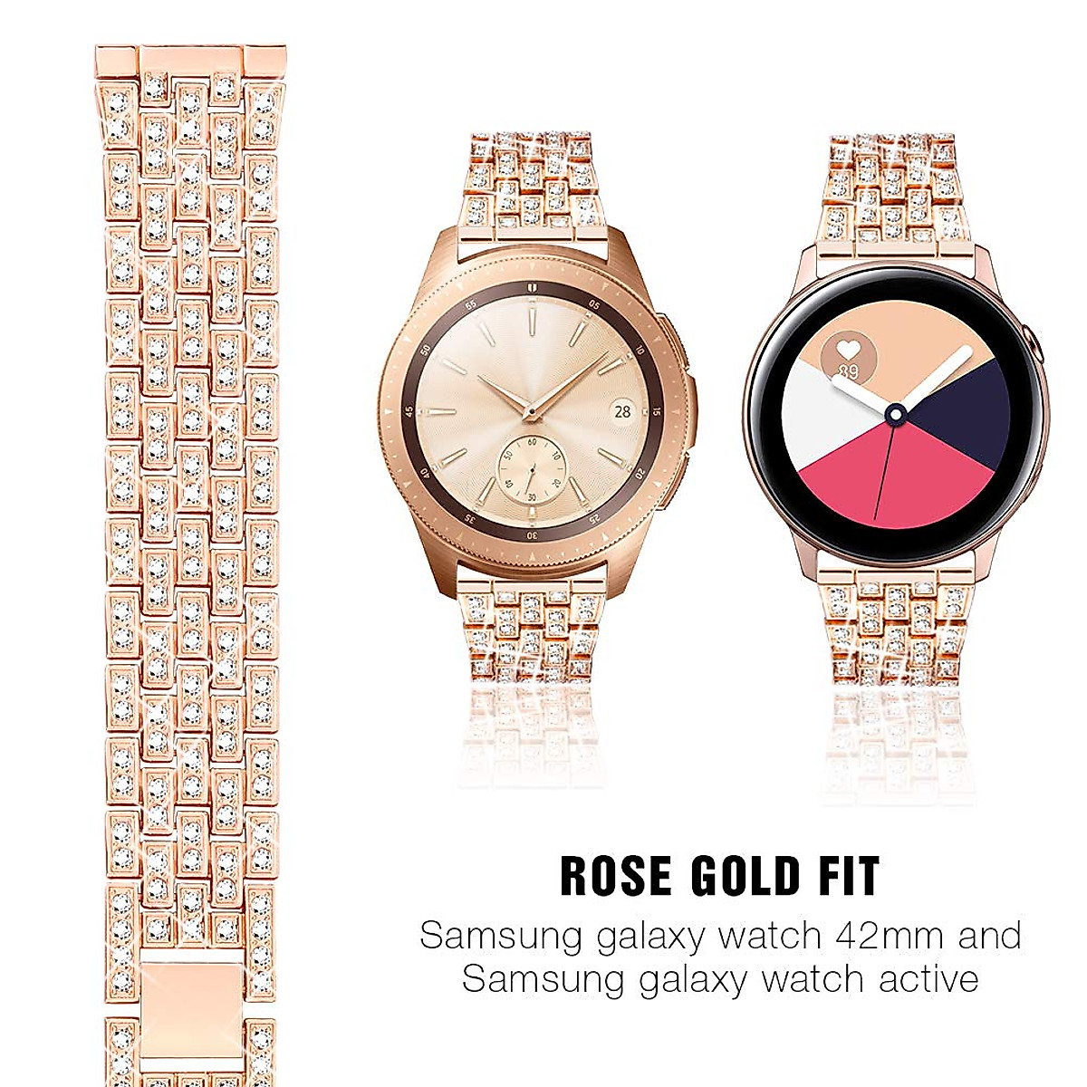 Dsytom Compatible with Galaxy Watch 42mm Band Women+ Bezel, 20mm Jewelry Watchband & Bezel Ring Cover Diamond Strap Bracelet for Samsung Galaxy Watch 4 Classic 42mm (Rose gold)