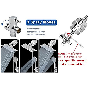NearMoon Filtered Shower Head, High Pressure 8″Square, 5 settings Handheld Rain Shower Filter Combo with Self-adhesive Holder/1.5M Hose -1 Replaceable Filter Cartridge (Chrome Finish)