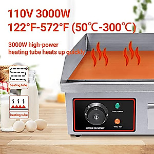 PROMOTOR 14" Electric Countertop Griddle Grill Stainless Steel Commercial Restaurant Teppanyaki Grill Adjustable Temp Control 1500W Non-Stick