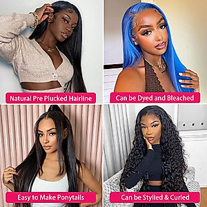 sdamey 360 Straight Lace Front Wigs Human Hair HD Transparant Full Lace Human Hair Wigs For Women 200 Density Wigs Human Hair Pre Plucked With Baby Hair 12A Brazilian Virgin Hair Natural Color 18inch