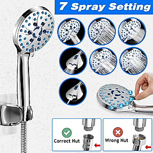 Amorix 12" Rain Shower Head with Handheld Spray Shower Heads Combo with 7 Setting Hand Held Shower Built-in 2 Power Wash, Rainfall Shower Head with One-piece Extension Arm, Hard Water Shower Filter