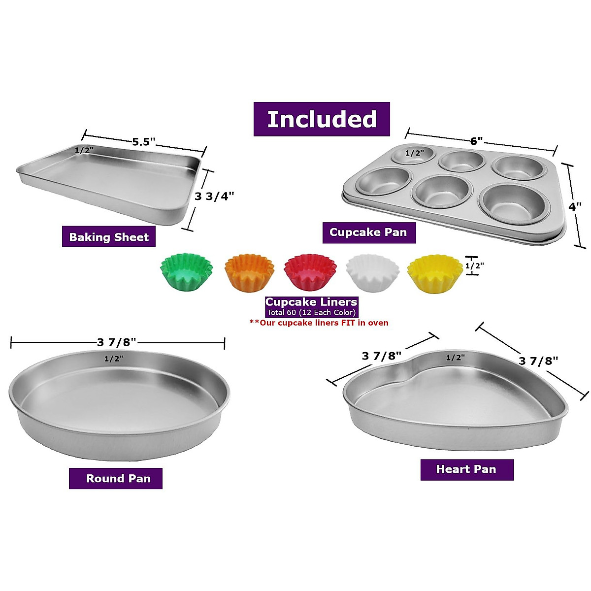 Quadrapoint Deluxe Pan Set Compatible with Easy Bake Ultimate Oven | Includes 60 Cupcake Liners THAT WILL FIT, UNLIKE OTHERS!!