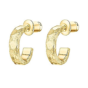 PAVOI 14K Yellow Gold Plated 925 Sterling Silver Post Hammered Hoop Earrings | Womens Lightweight Chunky Open Hoops | Womens Chunky Hoop Earrings