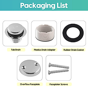 WRISIN Tub Drain Kit with Overflow, Tip-Toe Bath Tub Drain and Two-Hole Overflow Cover Plate, Universal Fit, Chrome