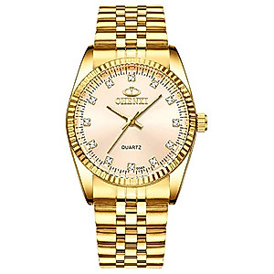 DREAMING Q&P Classic Golden Stainless Steel Unisex Luxury Quartz Wrist Watches Gold