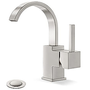 Brushed Nickel Single Hole Bathroom Faucet, Waterfall Single Handle RV Bathroom Faucet Fit for 1 or 3 Hole, with Deck Plate, Swivel 360 Degree Spout, Pop Up Drain and Water Supply Line, SGF05-BN