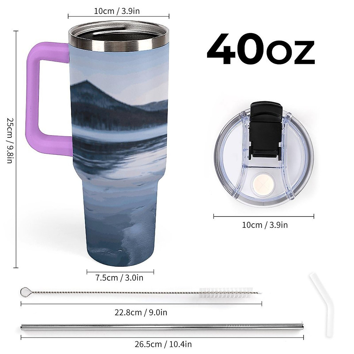 LLUTSNTH 40 Oz Vacuum Tumbler with Violet Handle Leakproof Insulated Tumbler Husky Dog on A Frozen Lake Stainless Steel Travel Mug with Lid And Straw Coffee Cup Cute Water Bottles Cup Holder Friendly