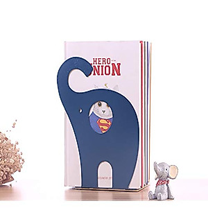 Loupdeloup Cute Bookends, Non Skid Elephant Animal Book Ends for Shelves Decorative for Kids Blue 1 Pair