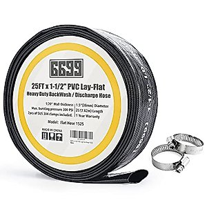 6699 Water Discharge Hose 1-1/2” ID PVC Lay Flat 25FT Length with Clamps Heavy Duty Backwash Hose Easy Installation for Swimming Pools Pump Accessory Household Drainage Kit