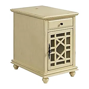 Martin Svensson Home Elegant Chairside End Table with Power, Antique Cream White