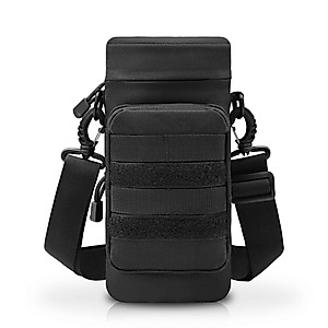 Molle Water Bottle Pouch, Tactical Black Water Holder Carrier with Pocket Stap for Hiking Camping