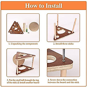 Cat Scratcher Toy,Natural Sisal Rope Cat Scratching Ball Scratcher Toy with Ball for Cats& Kittens&Dogs&Puppy, Interactive Solid Wood Scratcher Pet Toy (Medium)