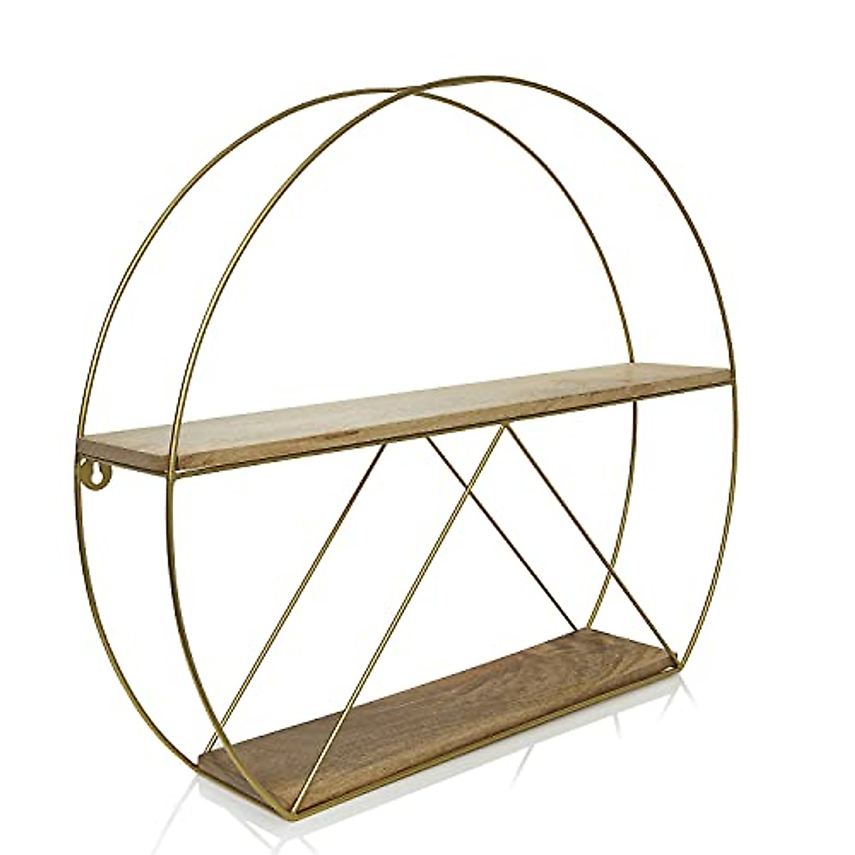 kimisty Gold Round Wall Shelves, Large Circular Floating Shelf for Bathroom, Living Room, Kitchen and Bedroom, Brass Geometric Wall Decor, Metal Sconce Shelf with Mango Wood, Boho Accent Display