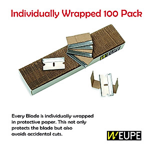 WEUPE Razor Blades Utility: Single Edge Razor Blades 100 Pack, Razor Blade Scraper Refills, Steel Box Cutter Blades USA-Made, Safety Straight Edge Razor Blades, Paint Scraper Razor Blades