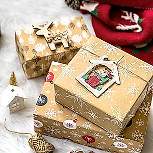 MAYPLUSS Christmas Wrapping Tissue Paper - 90 Sheets - Kraft Santa Design - 13.7 inch X 19.7 inch Per Sheet